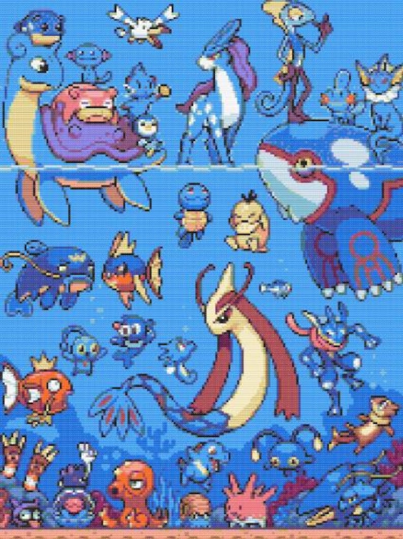 Pokemon Cross Stitch Pattern, Water Type Pokemons Cross Stitch, Instant ...