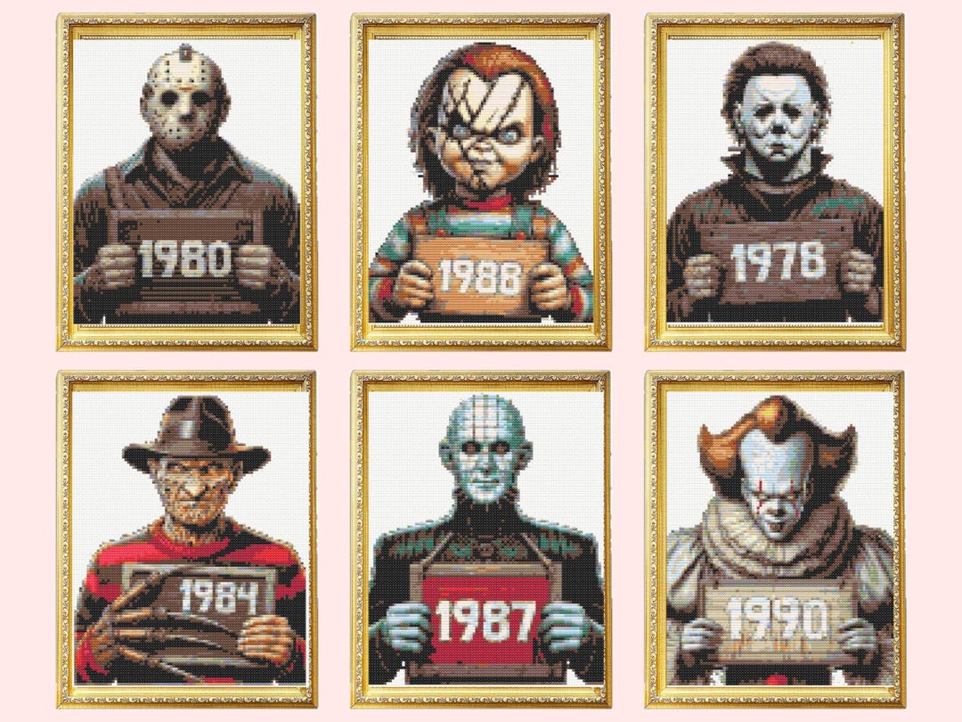 Horror Character Cross Stitch Pattern , Set of 6 Horror Character Cross ...