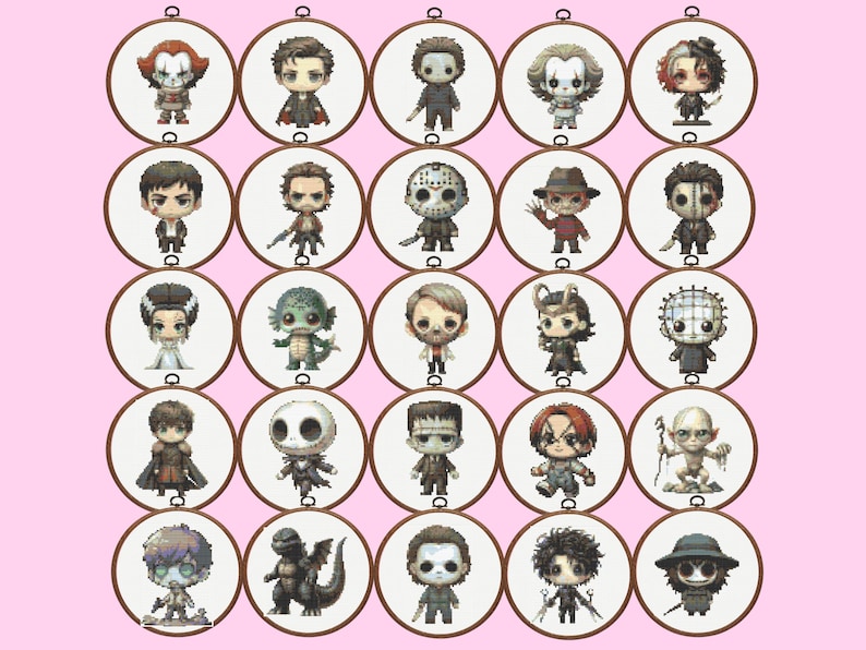 Horror Characters Cross Stitch Pattern, Set of 25 Horror Character ...