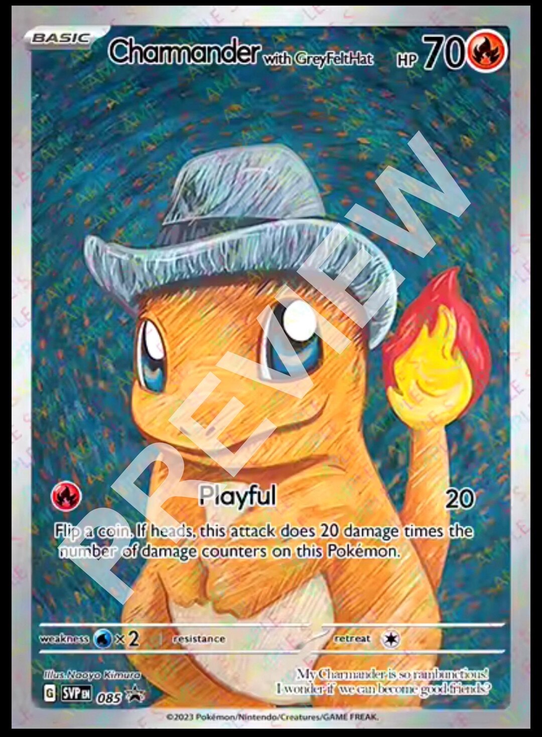 Charmander With Grey Felt Hat Van Gogh Inspired Fan Art Custom One off ...
