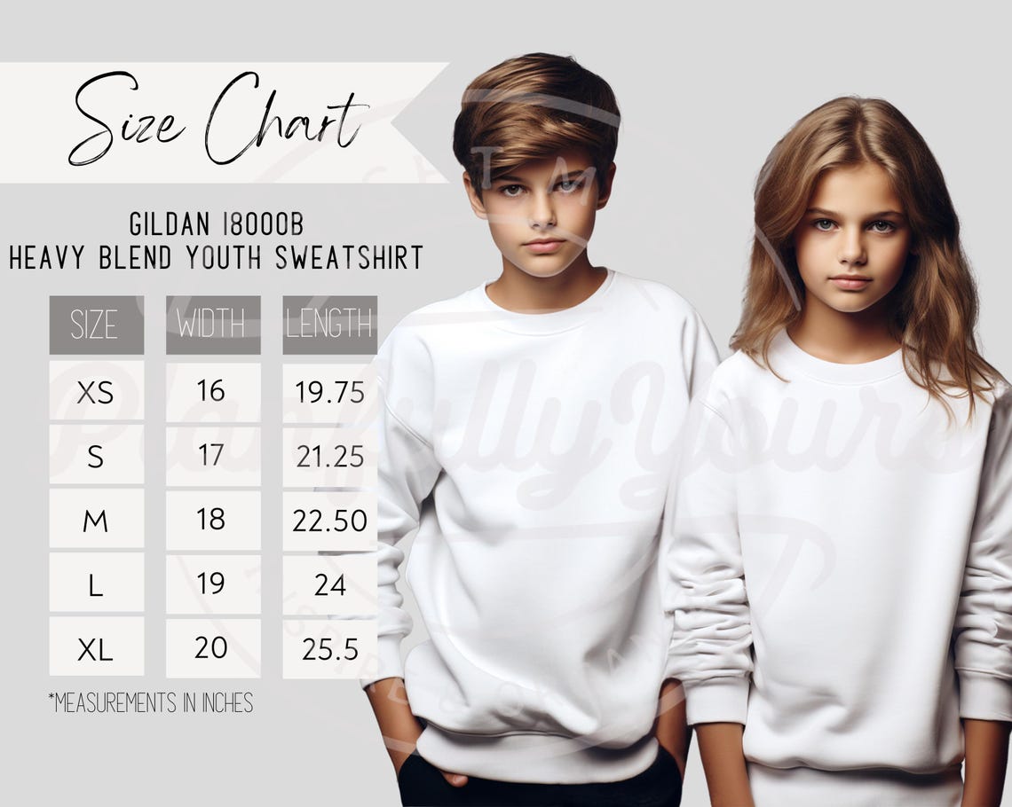 Gildan 18000b Mockup Size Chart, 18000b Youth Size Chart, Gildan 18000b ...