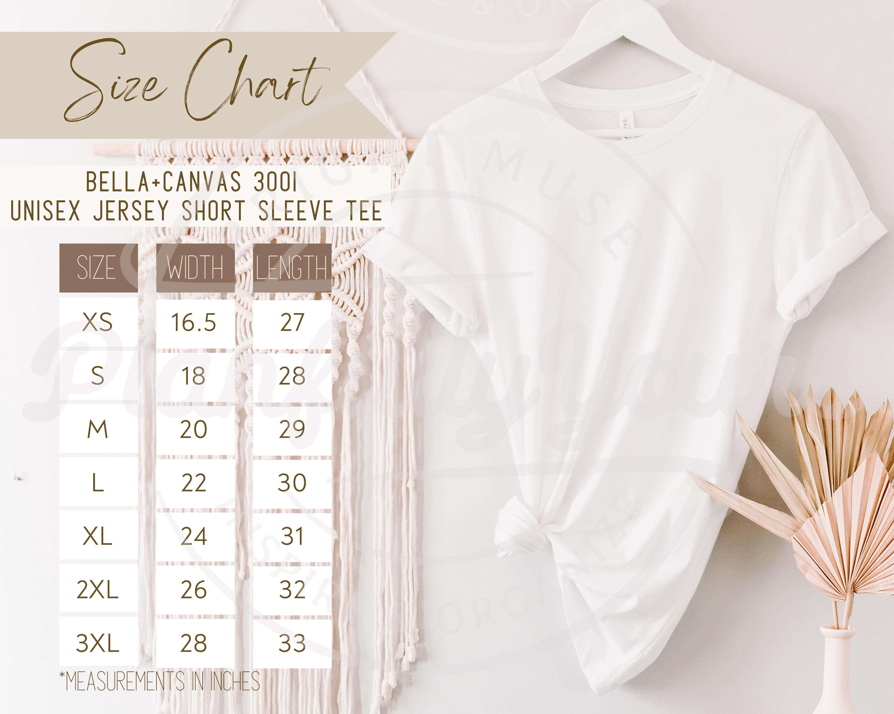 Bella Canvas Size Chart 3001, 3001 Size Chart, Bella Canvas Sizing ...