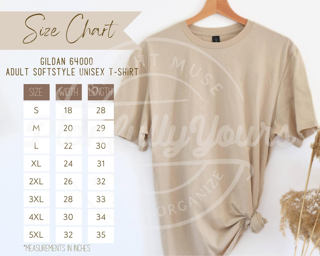Gildan T-shirt 64000 Size Chart, G640 Size Chart, Gildan 64000 Size ...