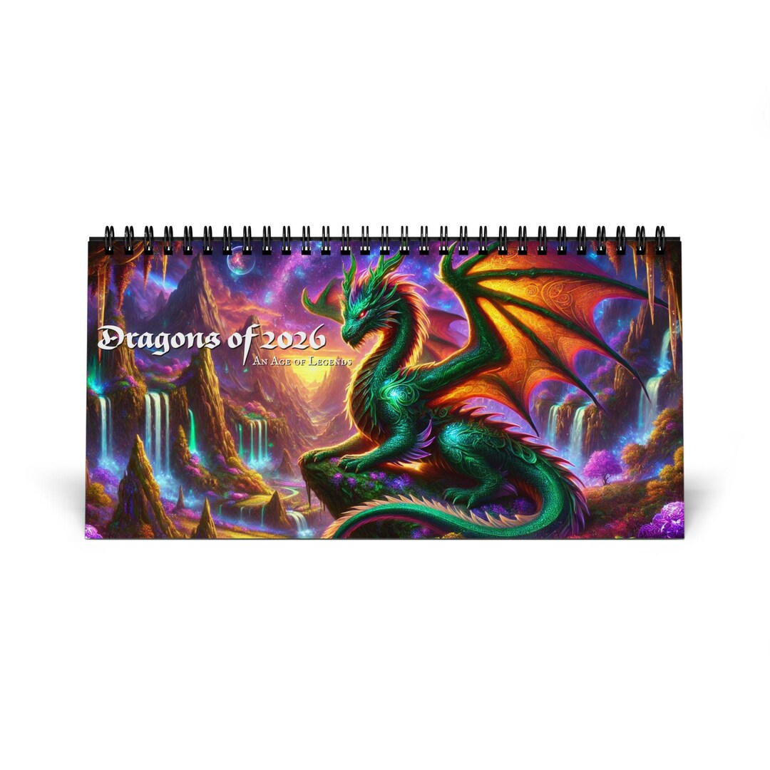 Dragons of 2026 Desktop Calendar | Fantasy Dragon Spiral Desk Planner ...