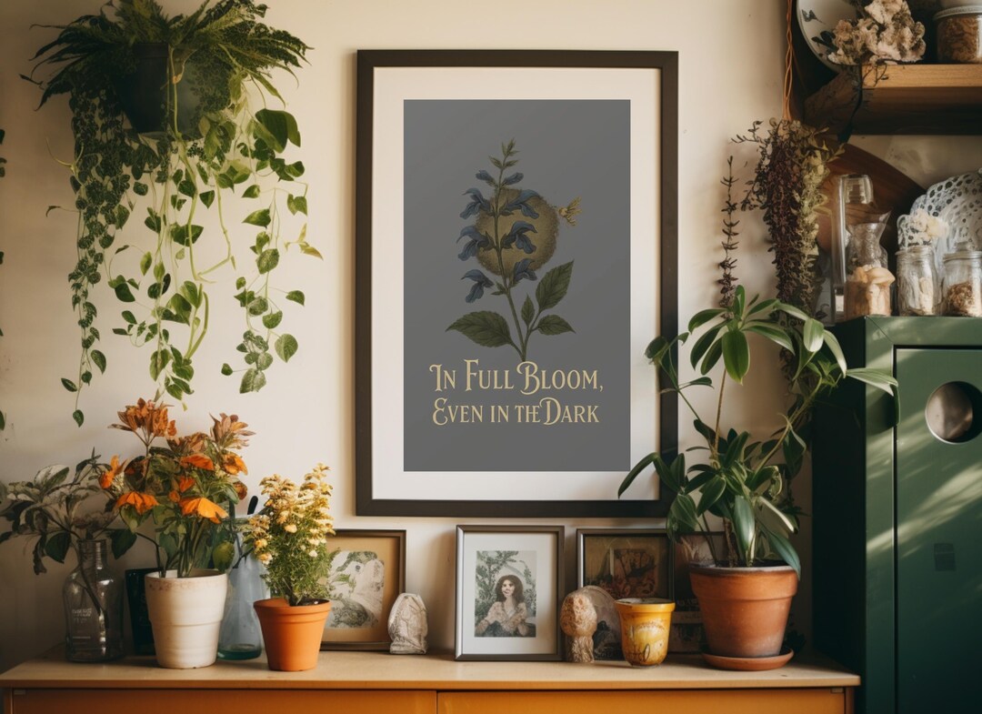 Black and Blue Blooming Salvia Flower Framed Poster, Moody Plant Home ...
