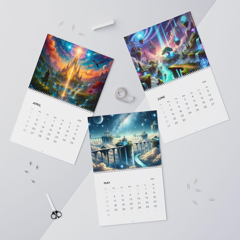 Fantasy 2026 Wall Calendar, Epic Fantasy Realms Office Decor, 2026 Year ...