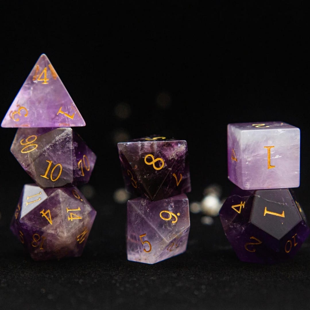 Natural Amethyst Polyhedral Dice Set for D&D Gaming, Dungeons and ...
