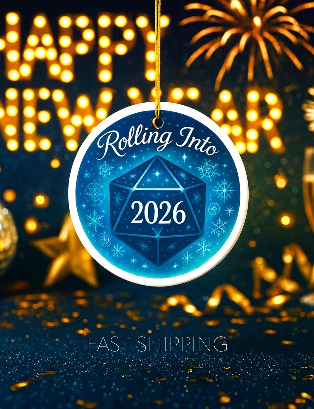 Rolling Into 2026 Dnd RPG Christmas Decor, Blue + White Matte Ceramic ...