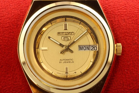 vintage Seiko 5 original retro golden men's japan day… - Gem
