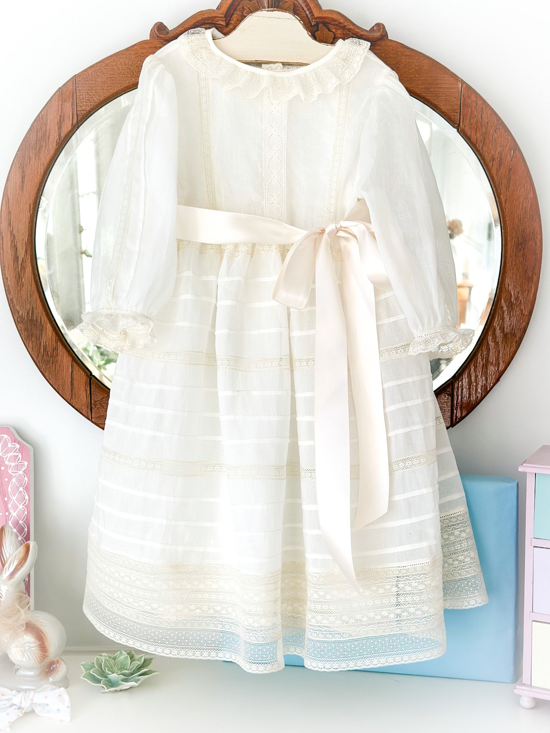 Heirloom Style Fairy Cloth Champagne Dress With Tucks Lace Swiss ...