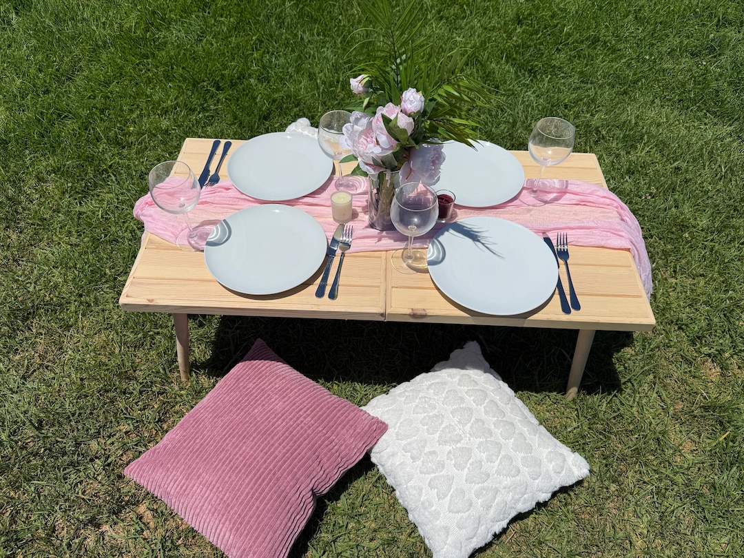 Foldable Boho Picnic Table, Handmade Rustic Wood Table for Camping ...