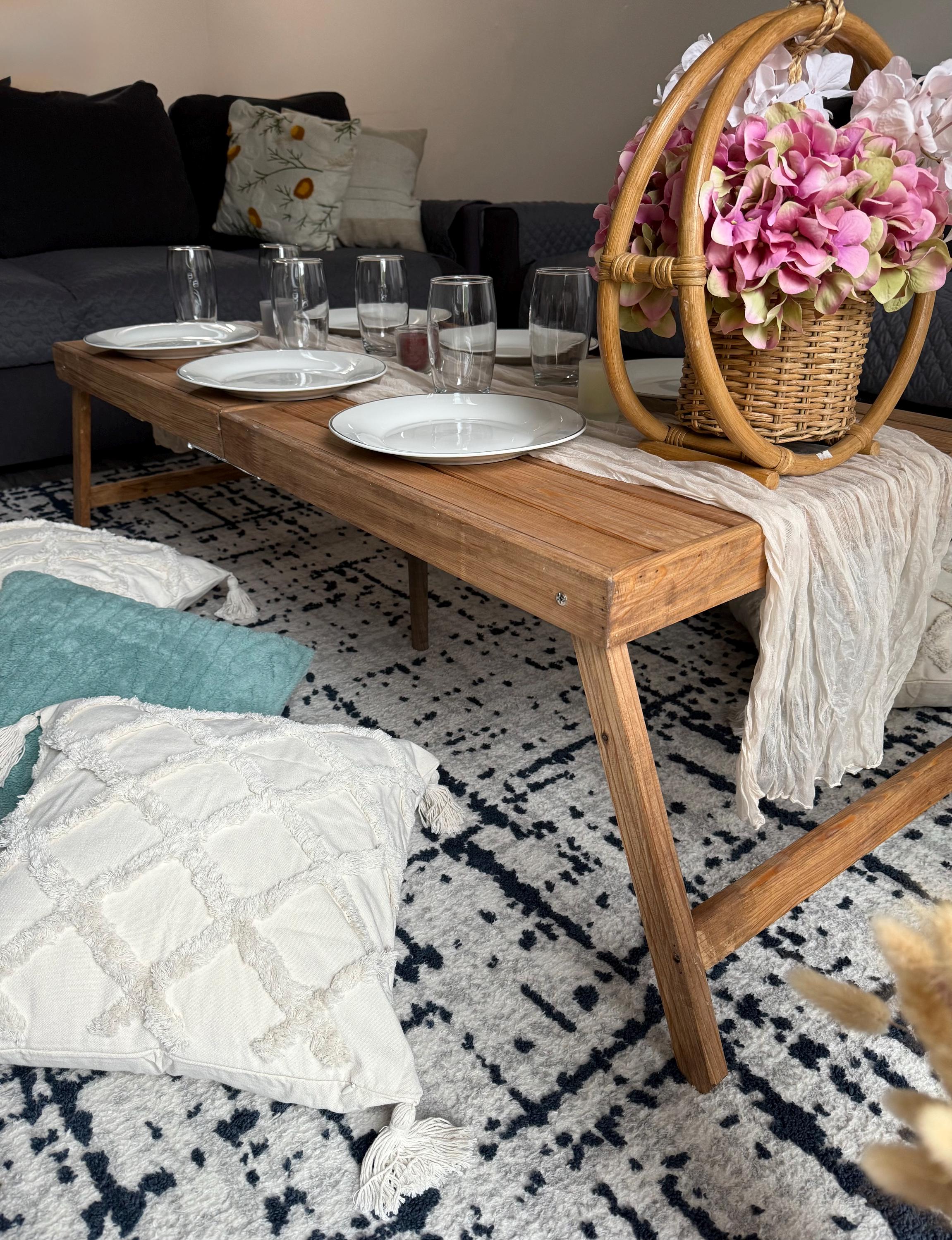 Foldable Boho Floor Table – Handmade Wooden Picnic Table | Portable ...