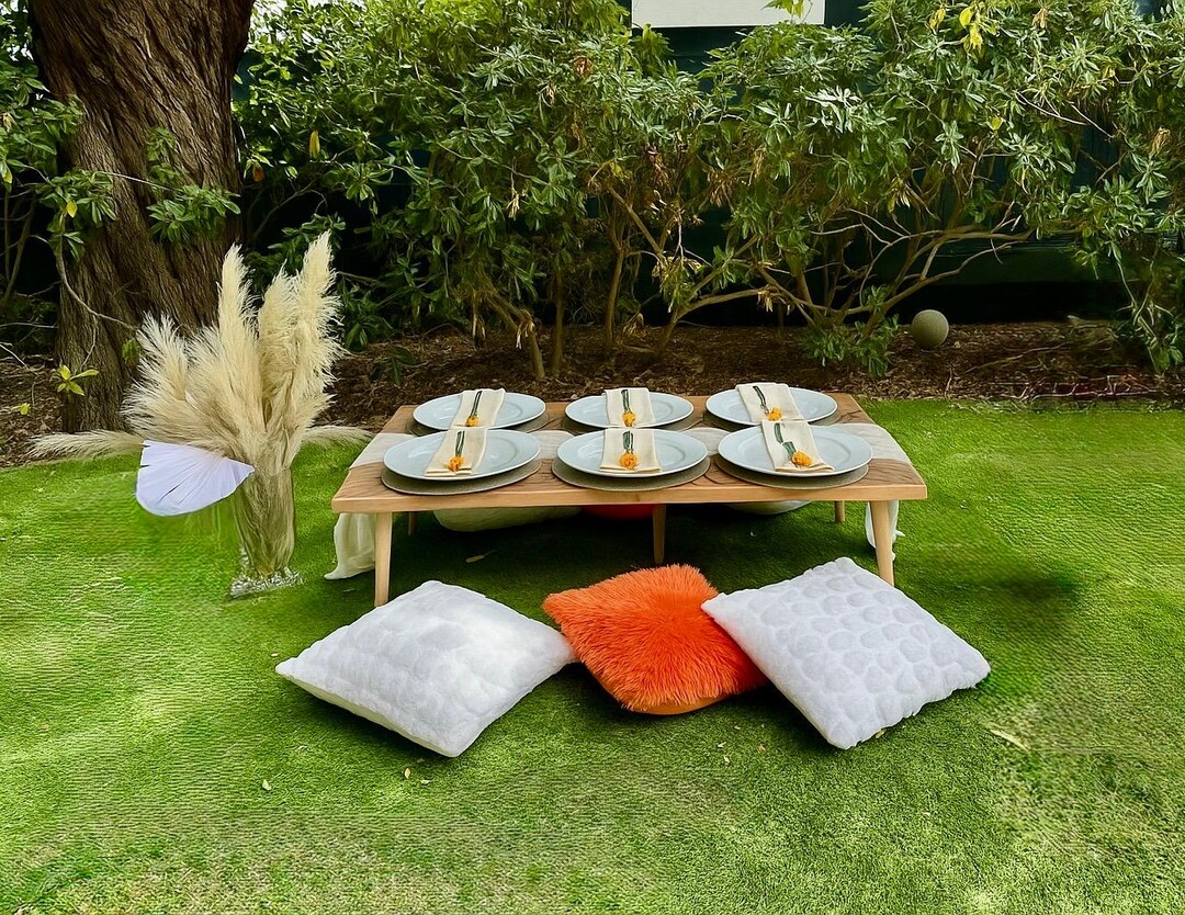 48x24 Low Wooden Picnic Table for 6 – Boho Outdoor Dining Table, Rustic ...