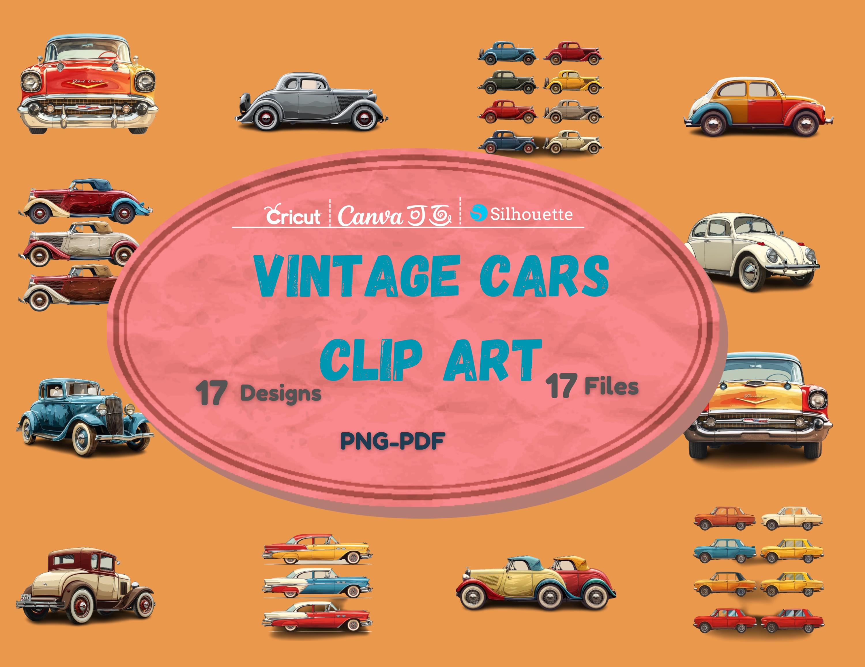 Classic Cars Digital Clipart Bundle | Vintage Car PNG | Retro Car ...