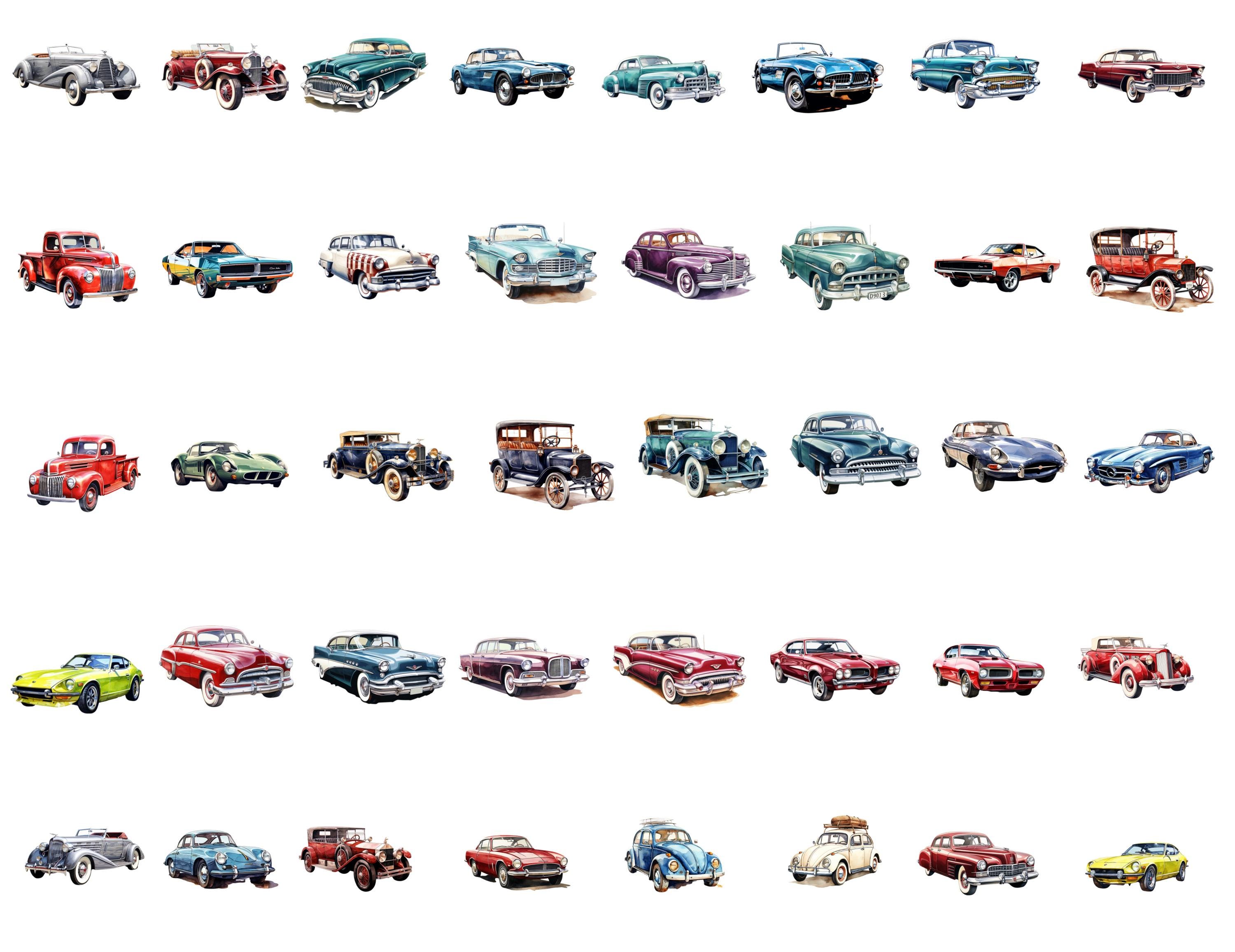 40 Classic Cars Clip Art - Vintage 1950s Car Illustrations - Etsy