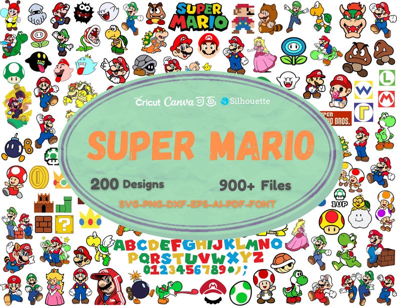 Super Mario SVG Bundle | Mario Family Alphabet | Layered Cut Files for ...