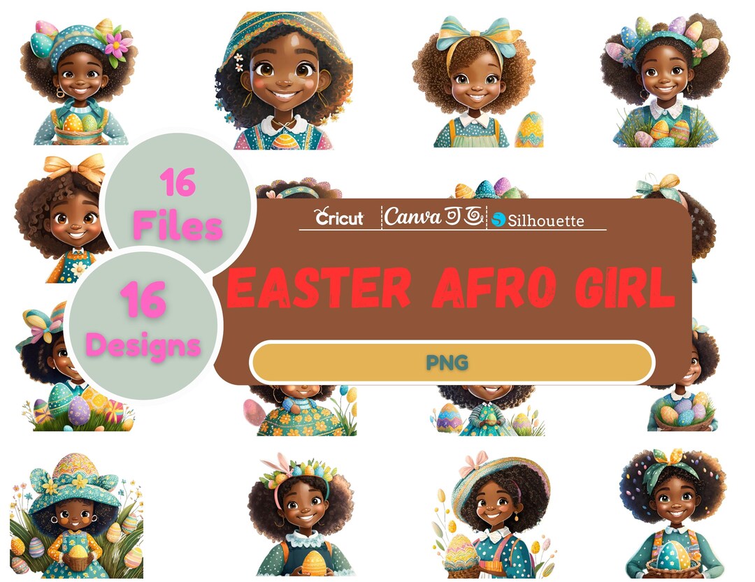 Easter Cute AFRO Girl PNG | 16 PNG Files | Easter Clipart | Afro Girl ...