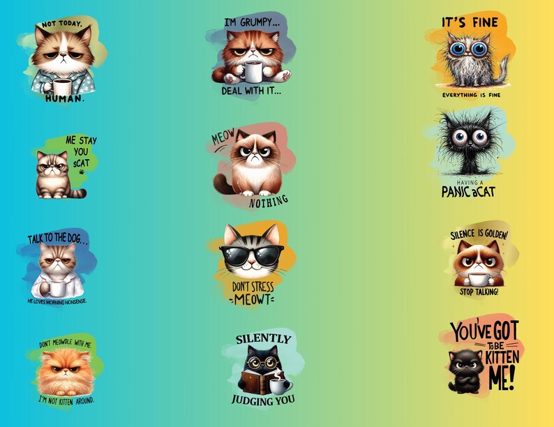 Funny Cat Faces SVG Bundle: Sarcastic Coaster Designs (digital Download ...