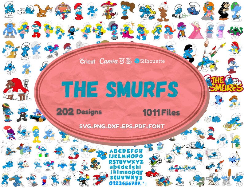 Smurfs SVG Bundle | Smurfs PNG | Smurfs Clipart | Smurfs Font ...