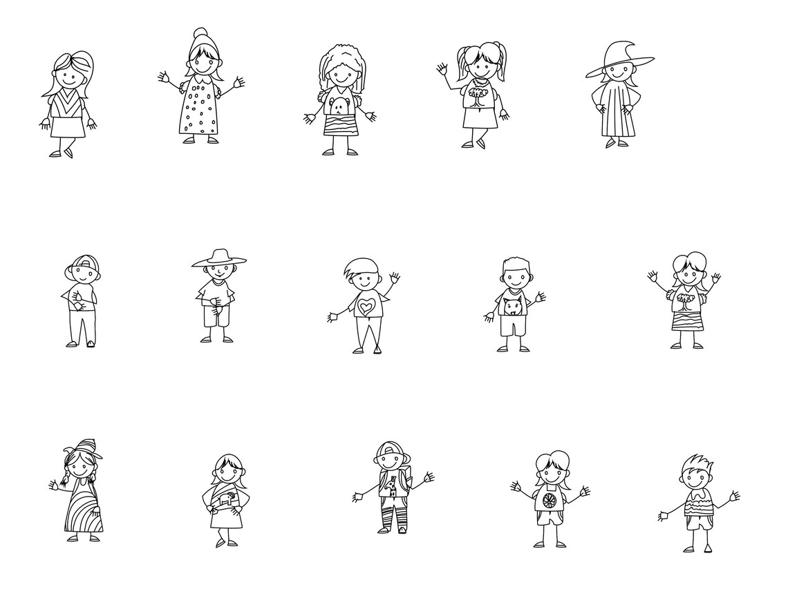 Kids Clip Art | Stick Figures Graphic | Digital Download - Etsy