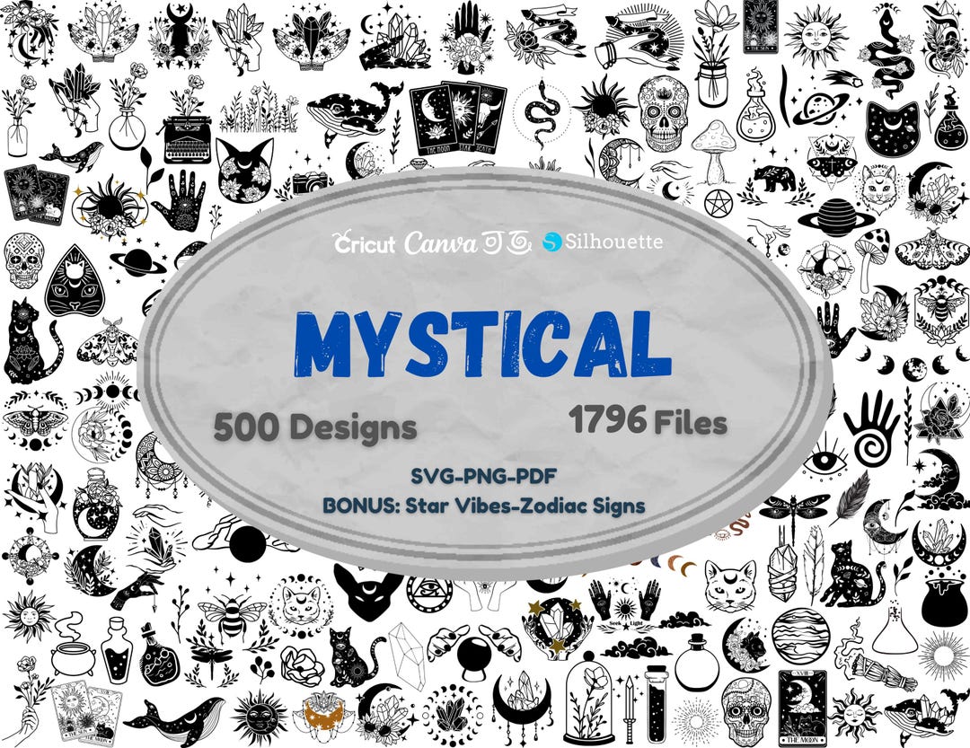 Mystical SVG Bundle | Witchy and Magic Designs | Moon & Mystic Cat SVG ...