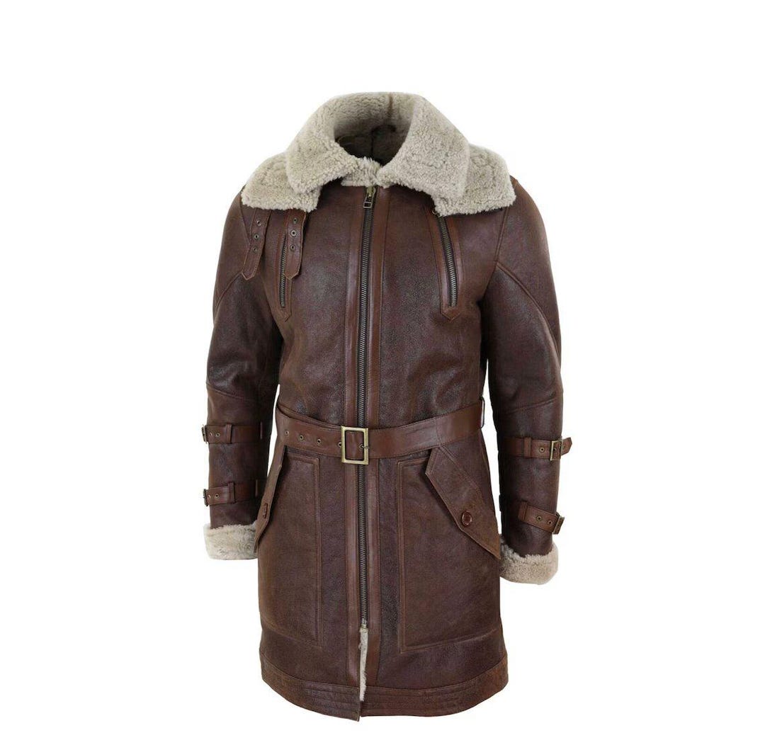 Detachable Double Fur Collar Cyberpunk Trench Coat Real Sheepskin ...