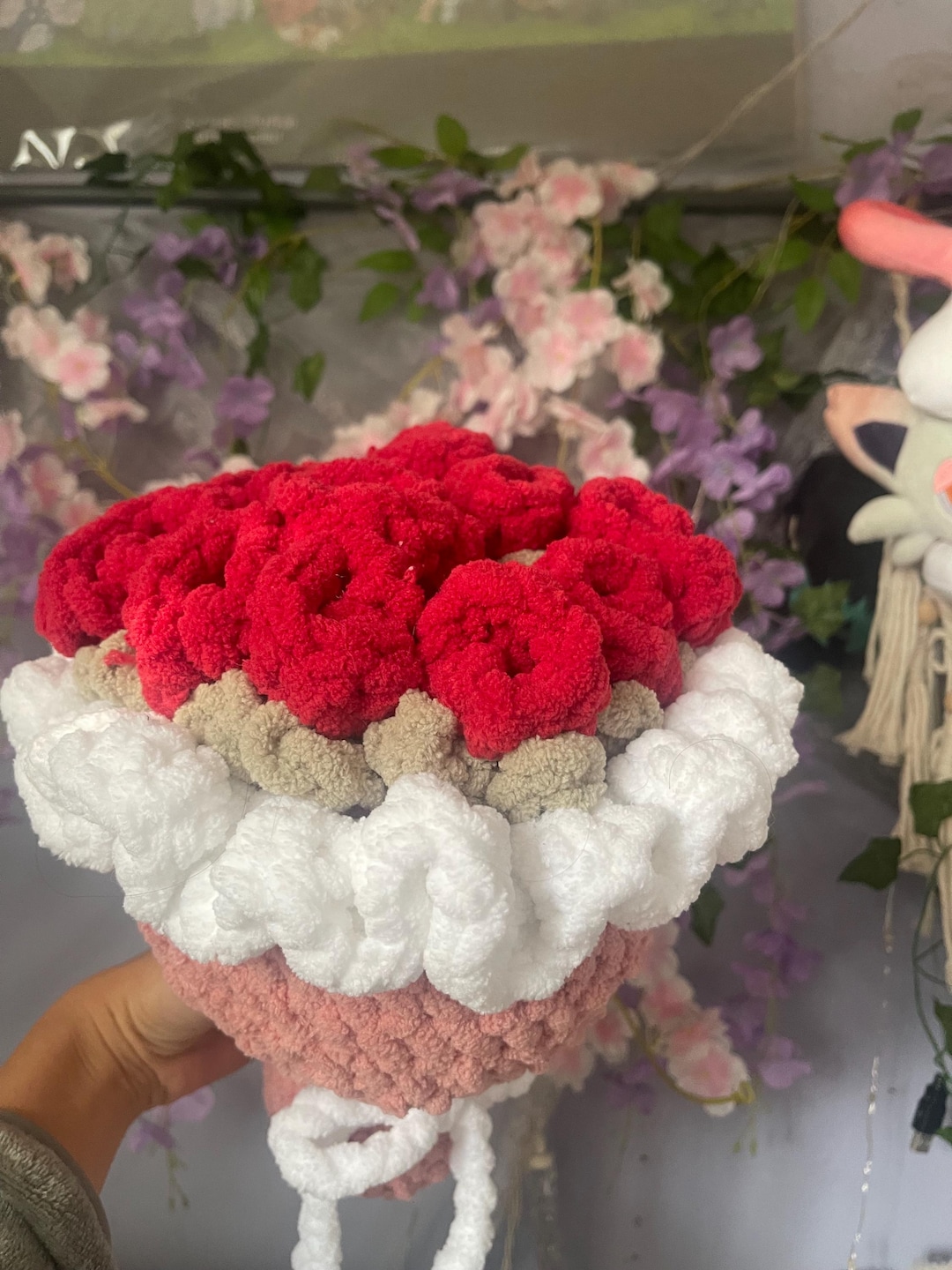 Chunky Flower Bouquet, Crochet Roses, Crochet Bunny, Valentines - Etsy