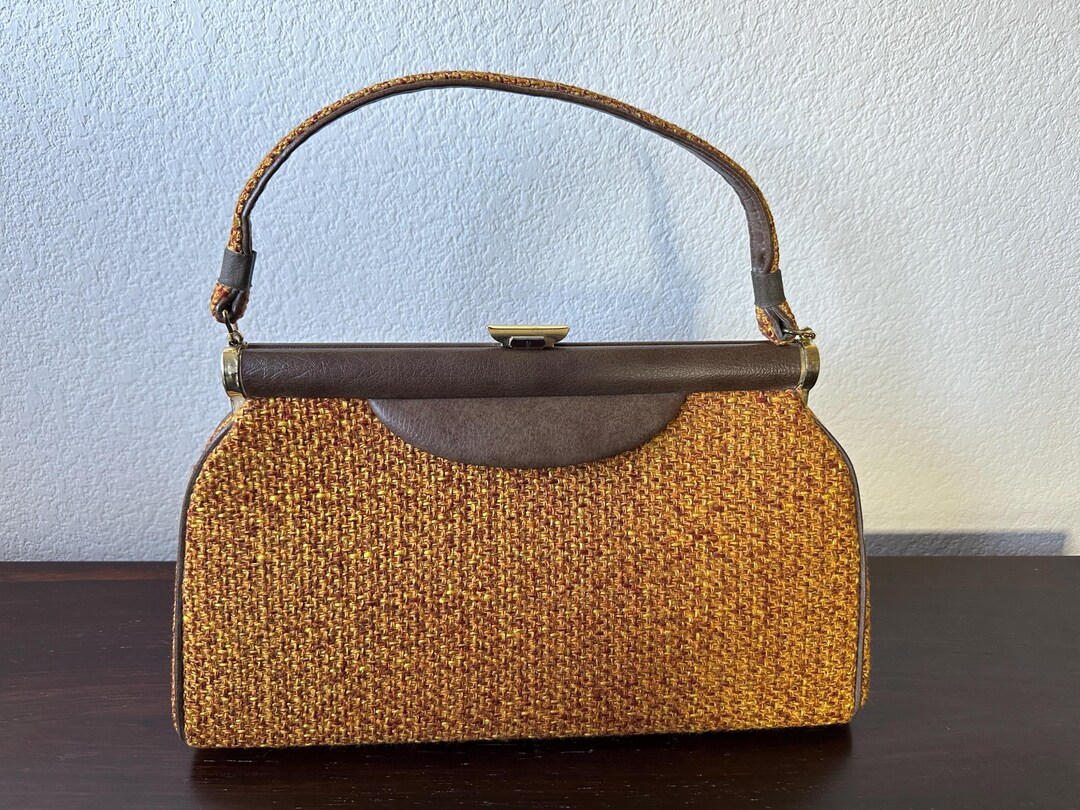 Vintage 1970s National Leather Co. Womens Large Tweed Handbag, Color ...