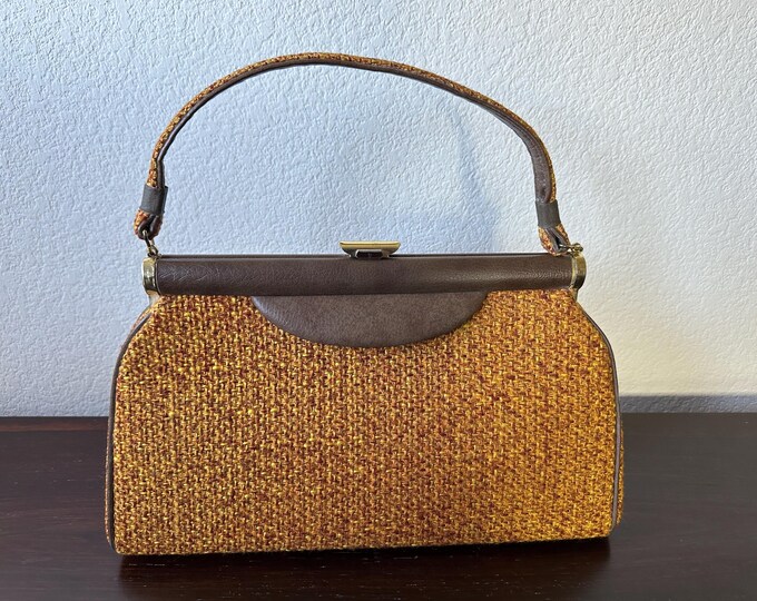 Vintage 1970s National Leather Co. Women’s Large Tweed Handbag, Color ...