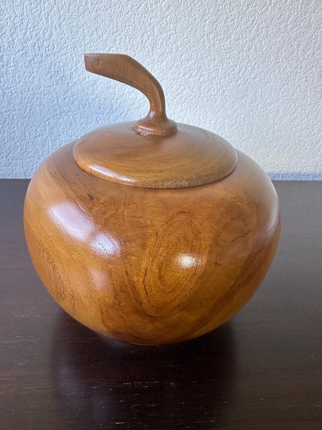 Vintage Apple Shaped Container With Lid, Hand-turned Wood, 7.5" Tall X ...