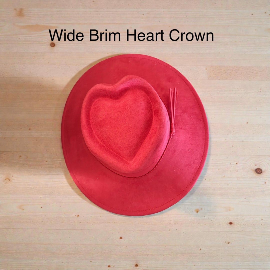 Blank Wide Brim Heart Crown Hat – Vegan Suede - Etsy