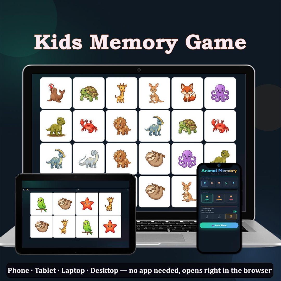 Kids Animal Memory Game – Fun Learning Activity (digital Download) - Etsy