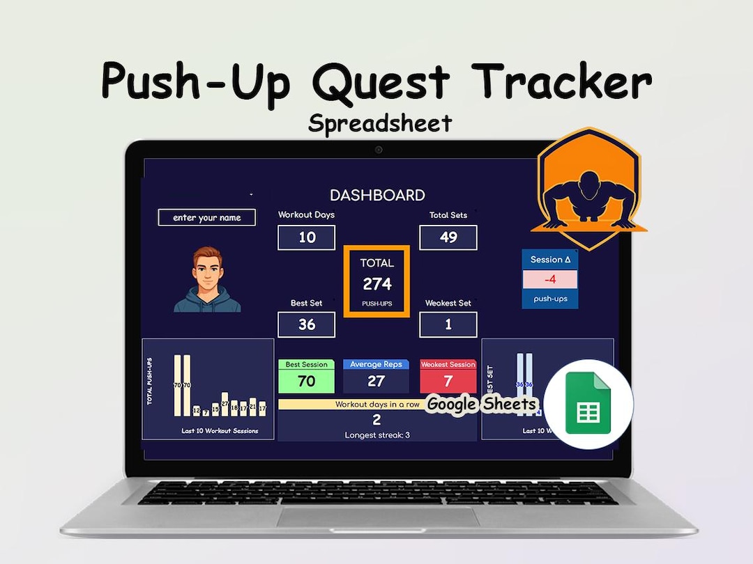 Fitness Tracker. Push-up Quest Tracker: Habit & Skill Level Spreadsheet ...