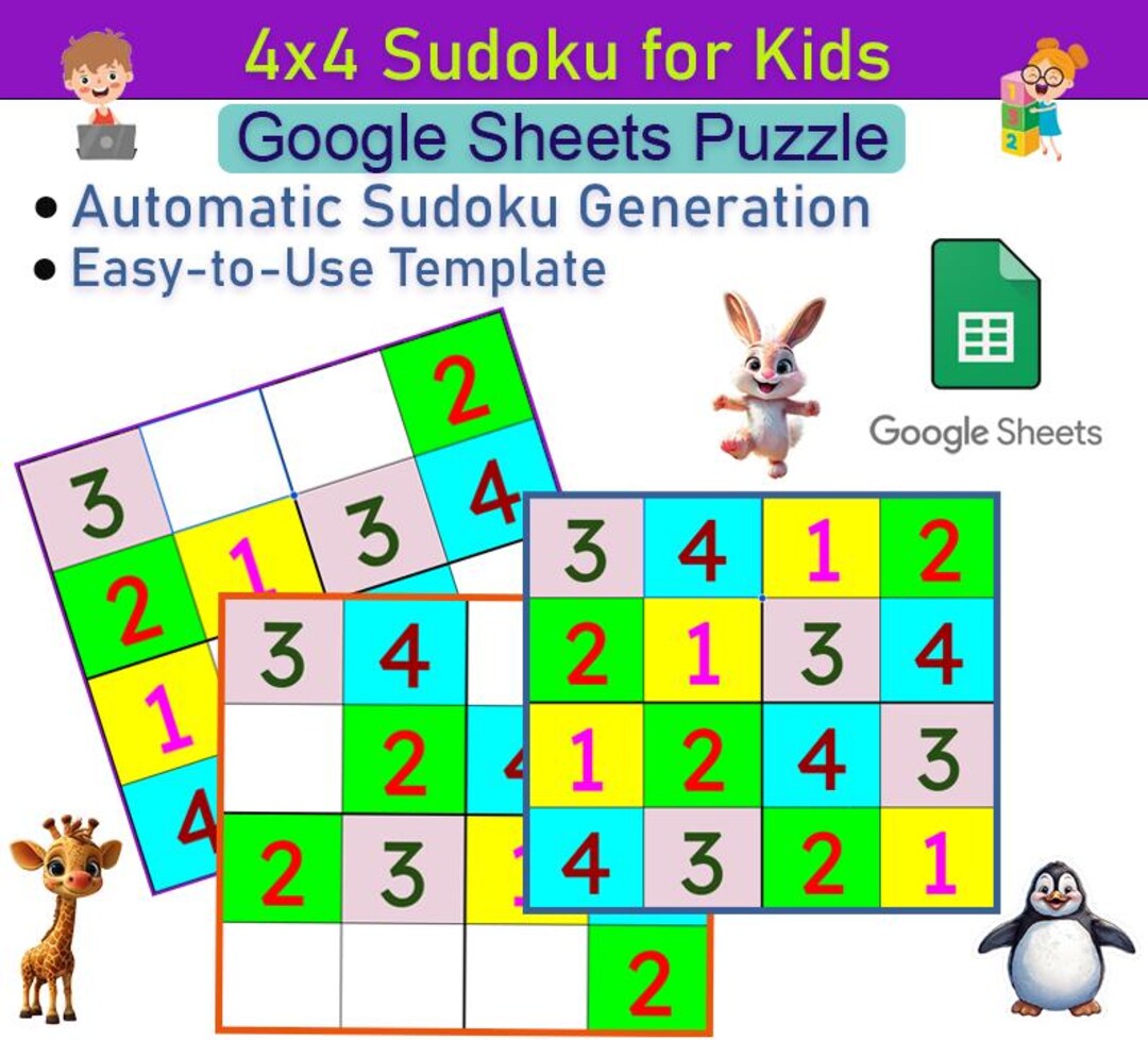 Sudoku 4x4 for Kids. Digital Google Sheets Puzzle.spreadsheets. No ...
