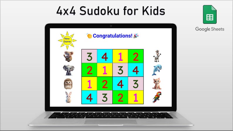 Sudoku 4x4 for Kids. Digital Google Sheets Puzzle.spreadsheets. No ...
