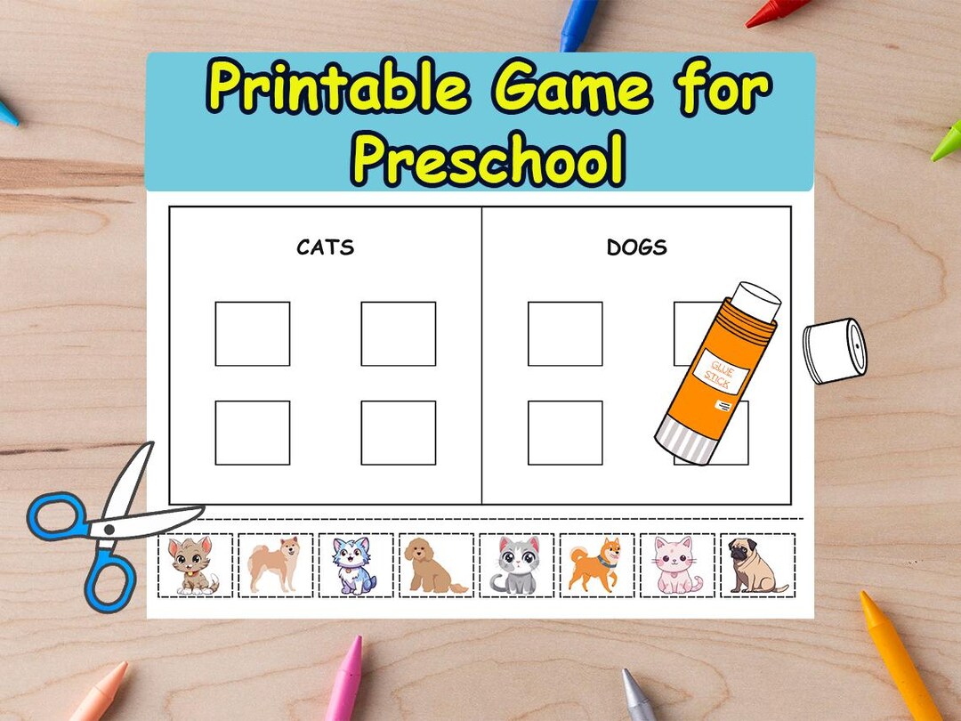 Printable Cat and Dog Sorting Game | Cut and Paste Worksheets for Kids ...