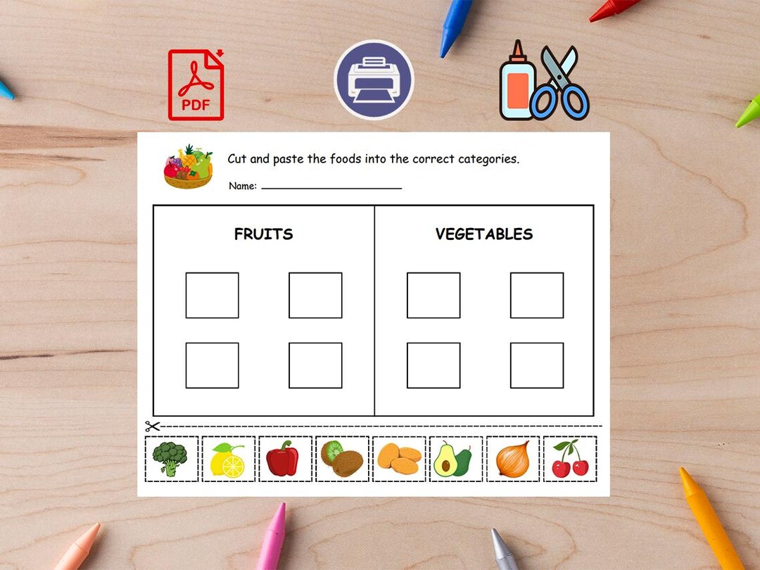 Printable Food Sorting Game,fruits,vegetables, Educational Pages ...
