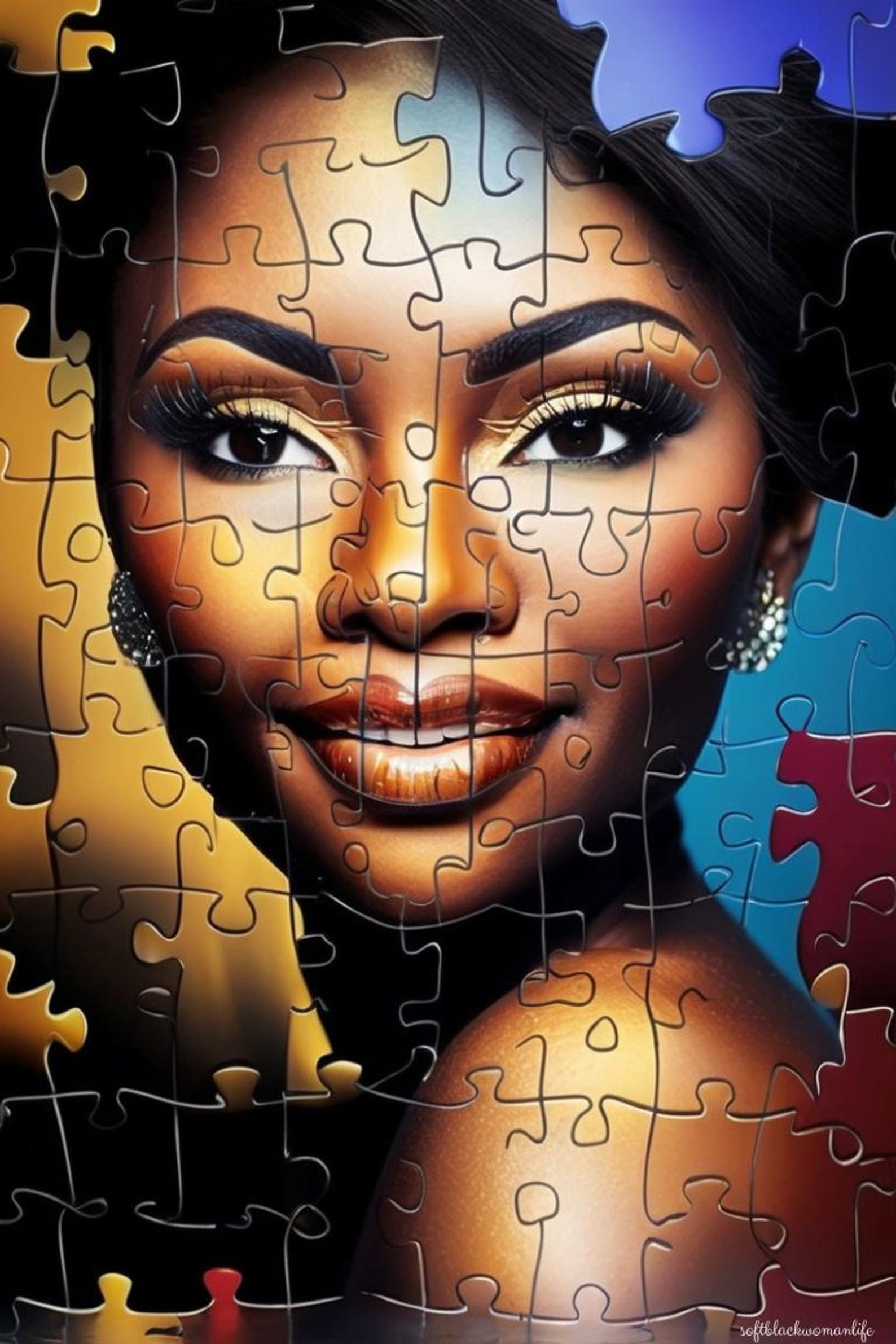 Elegant Black Woman Puzzle Art - Digital PNG Files for Creative ...