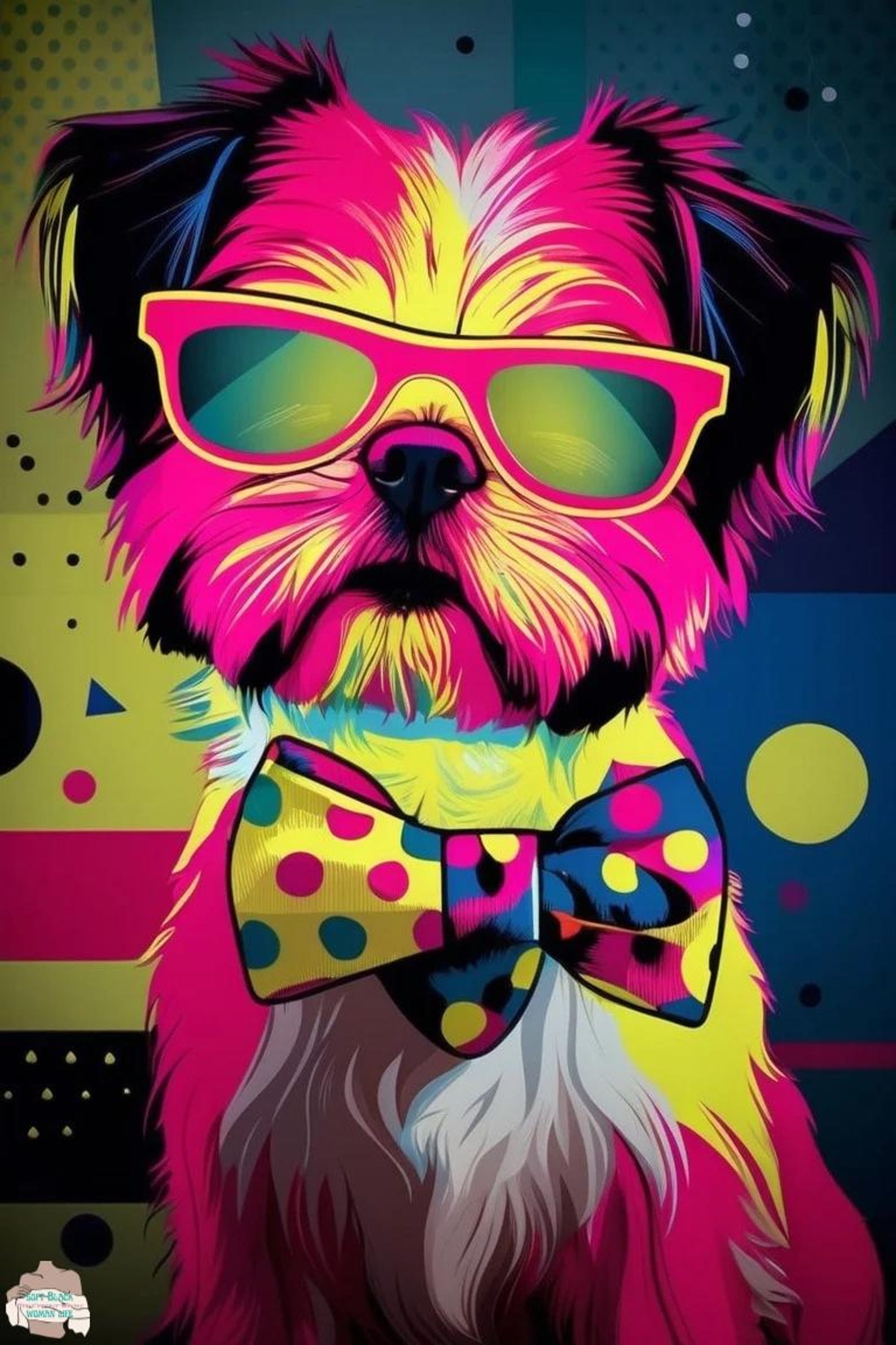 Pop Art Shih Tzu Wall Art - Neon Dog With Sunglasses & Bow Tie - Etsy