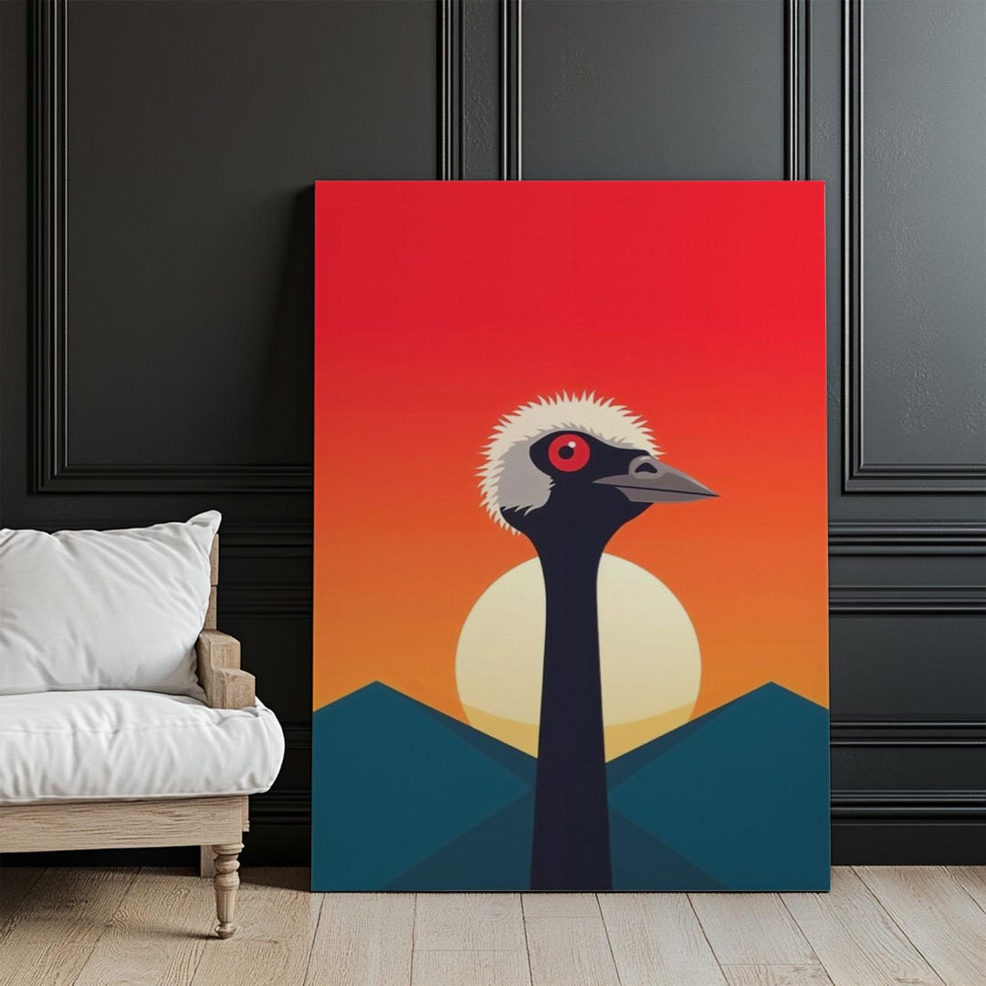 Minimal Ostrich Canvas Painting, Housewarming Gifts, Large Wall Art ...