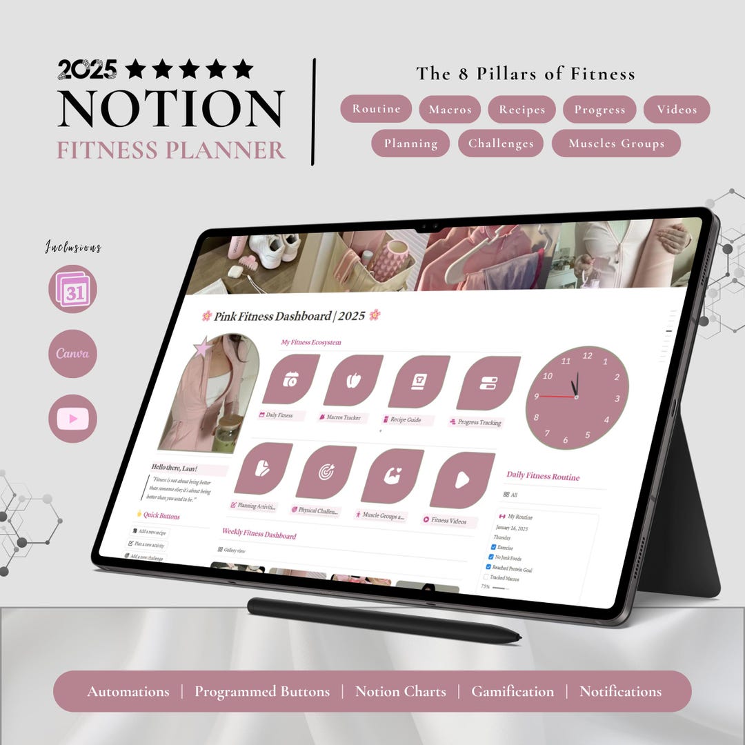 Notion Fitness Planner for Girls, Notion Exercise Planner 2025, Weight ...
