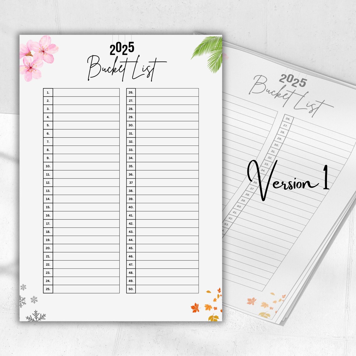 Printable Bucket List 2025, Life Goals Planner, Check List Template ...