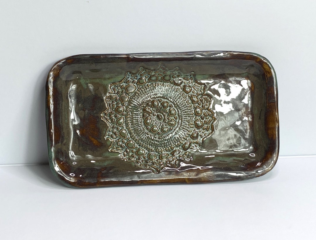 Small Rectangular Pottery Dish Embossed Stoneware Dish Handmade Ceramic ...