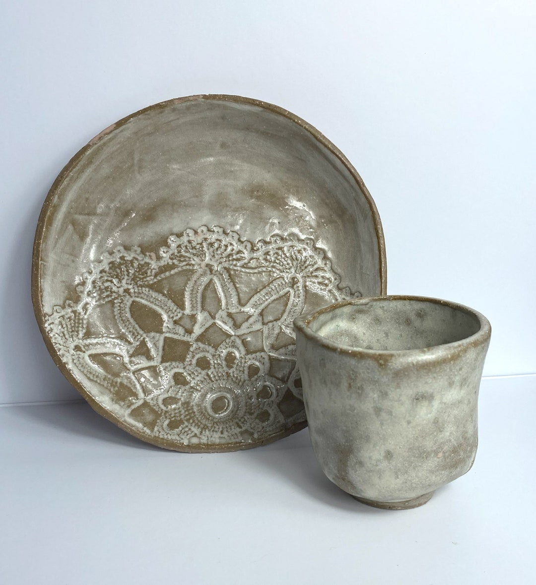 Organic Pottery Set - Hand Built Stoneware Organic Plate and Cup ...