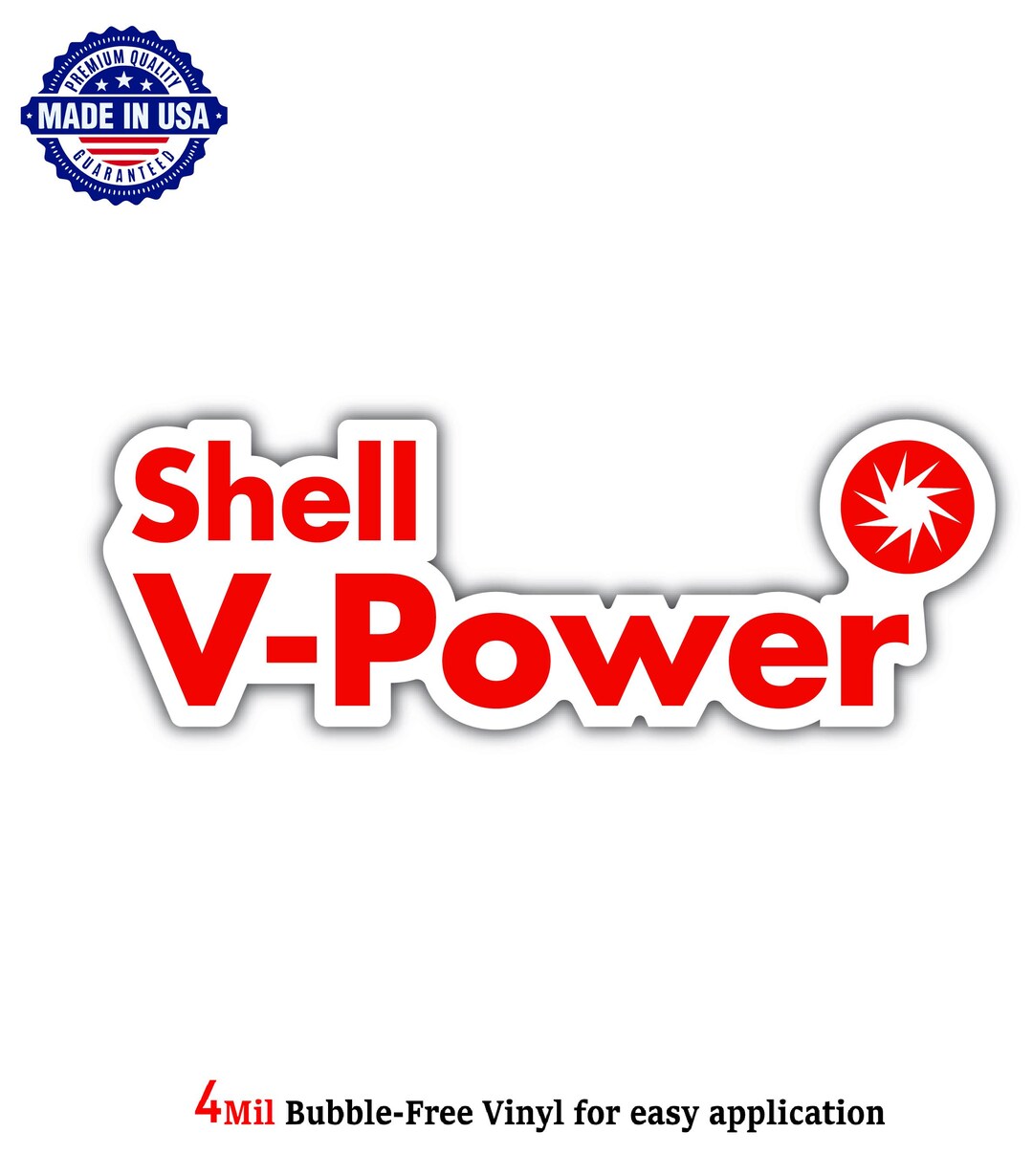 Custom SHELL V POWER OIL Gas Vinyl Decal Sticker Car Truck Bumper 4mil ...
