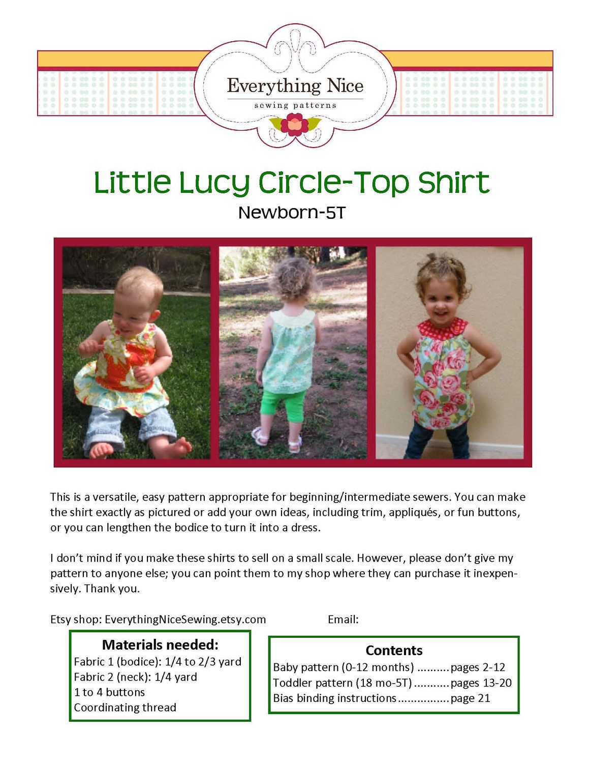 Circle-Top Shirt PDF Pattern Baby Toddler Girl newborn to 5T | Etsy