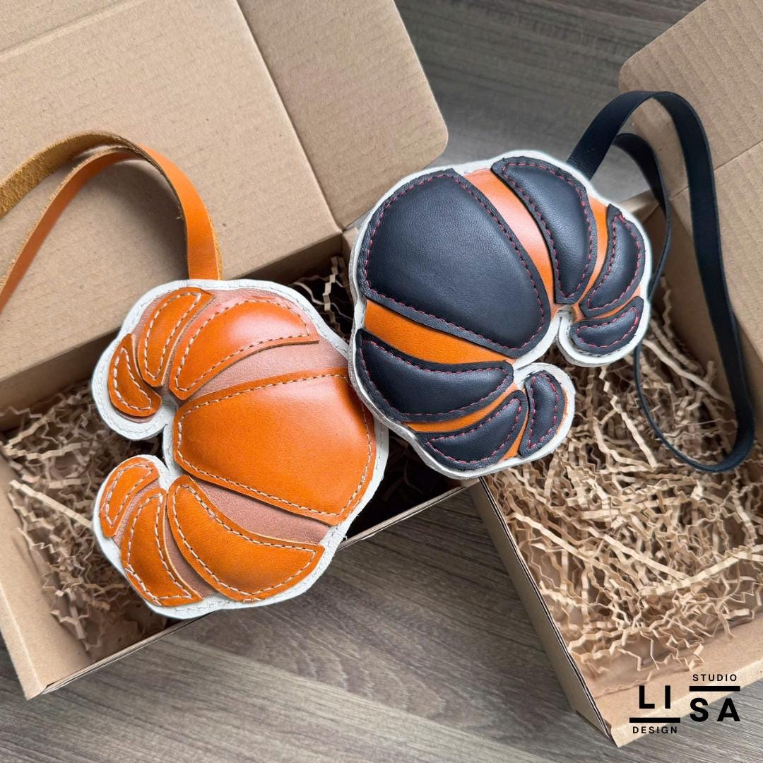 Croissant Leather Charm, Real Leather Charm, Croissant Charm, Keychain ...