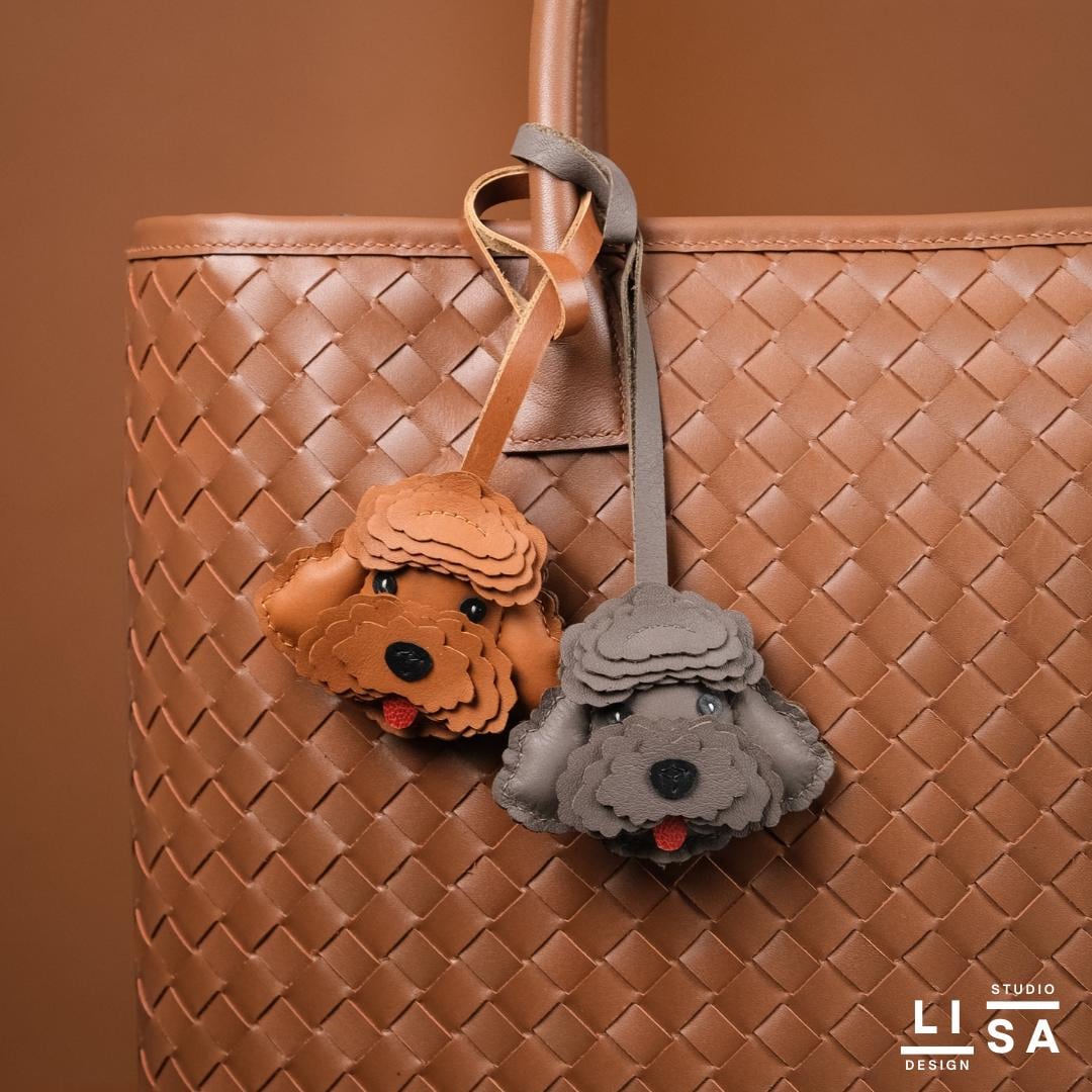 Poodle Bag Charm, Real Leather 100% Handmade, Poodle Keychain, Dog ...