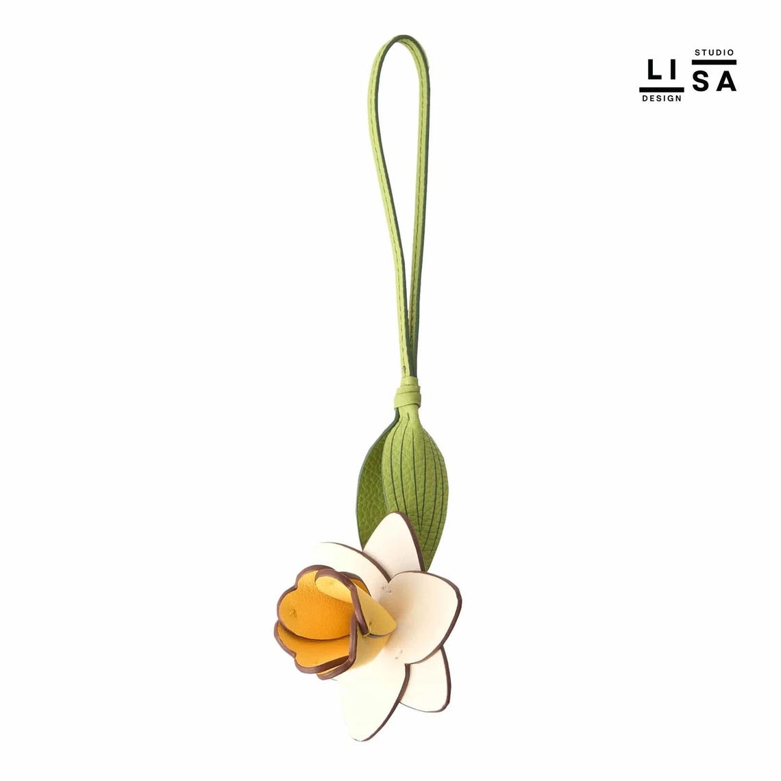 Daffodil Bag Charm, Real Leather 100% Handmade, Leather Charm, Bag ...