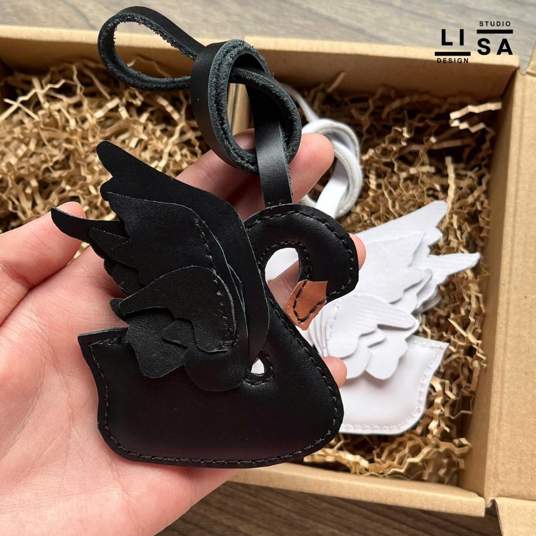 Real Leather Charm 100% Handmade, Swan Charm, Swan Keychain, Bag Charm ...